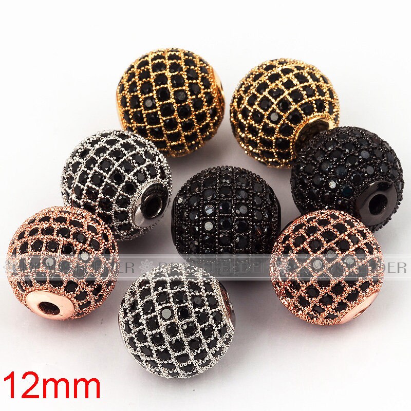 2/10pcs Shamballa Round Ball Bead Micro Pave Beadblack Cubic - Etsy