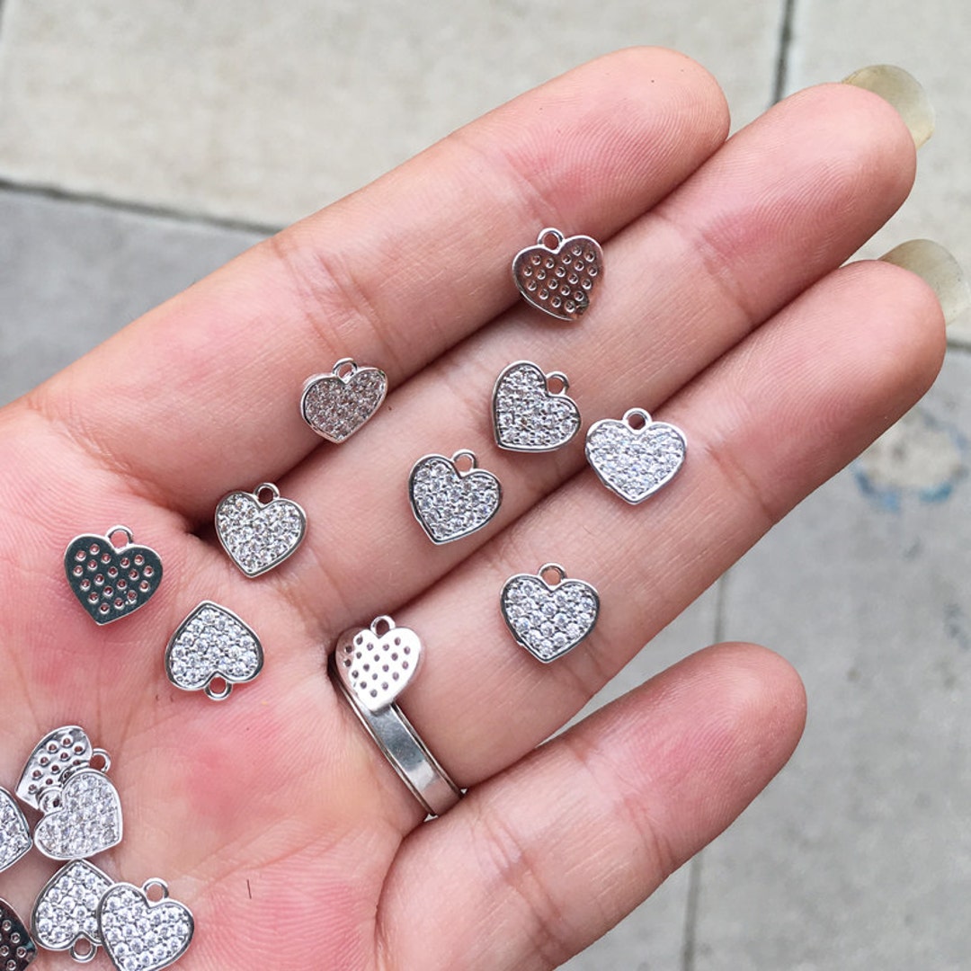 2pcs Tiny Heart Micro Pave Charm / Clear Cubic Zirconia Charms - Etsy