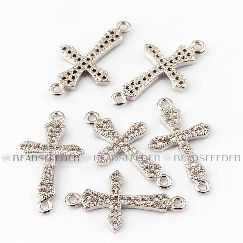 Cross Micro Pave Connector/link Findings Clear Cubic Zirconia - Etsy