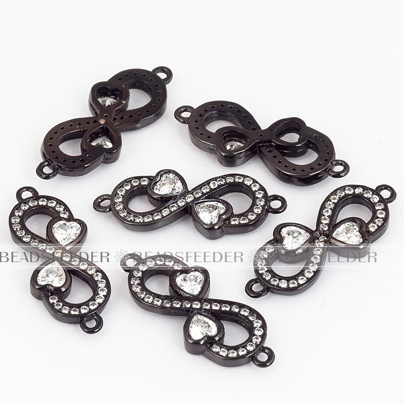 Twin heart Infinity connector link Clear CZ cubic zirconia | Etsy