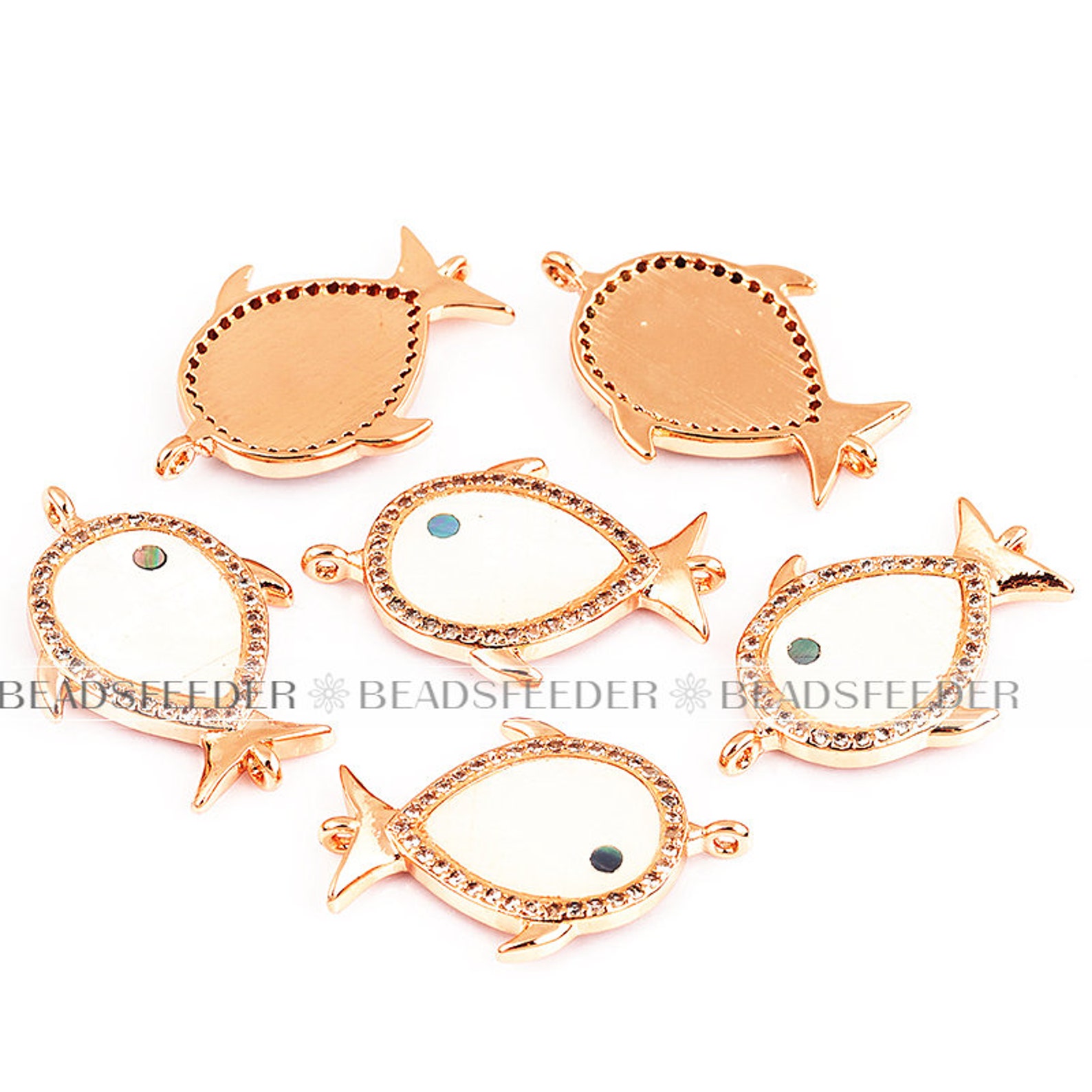 Fish Connectorwith White Abalone Shell Chipsclear Cubic - Etsy