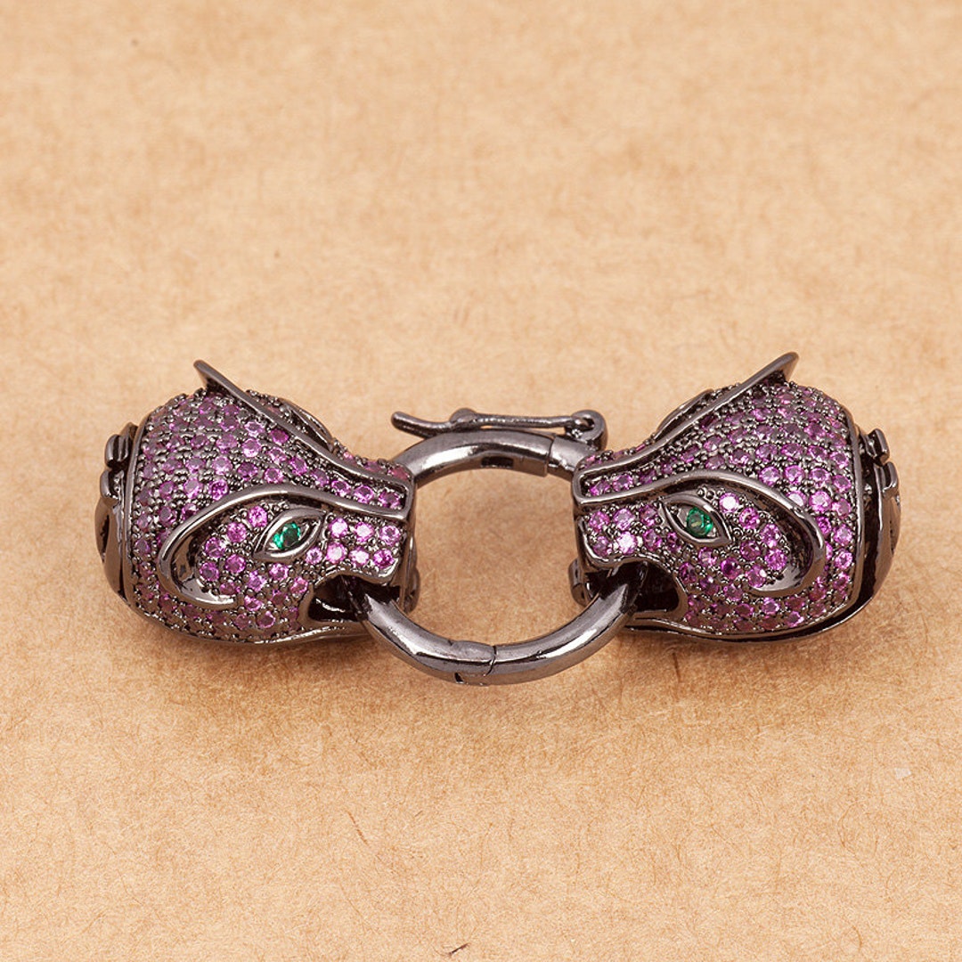 Double Leopard Clasp Buckle Micro Paved , CZ Micro Pave Clasp Fastener ...