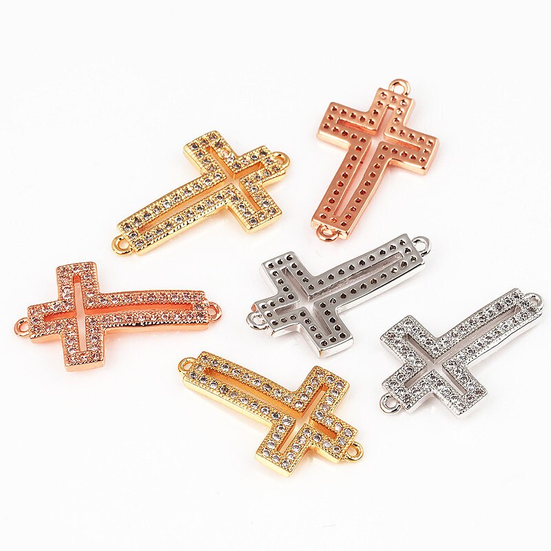 Cross Micro Pave Connector/link Findings Clear Cubic Zirconia - Etsy