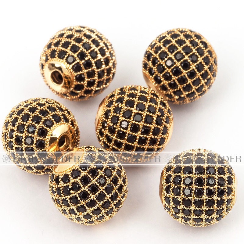 2/10pcs Shamballa Round Ball Bead Micro Pave Beadblack Cubic | Etsy