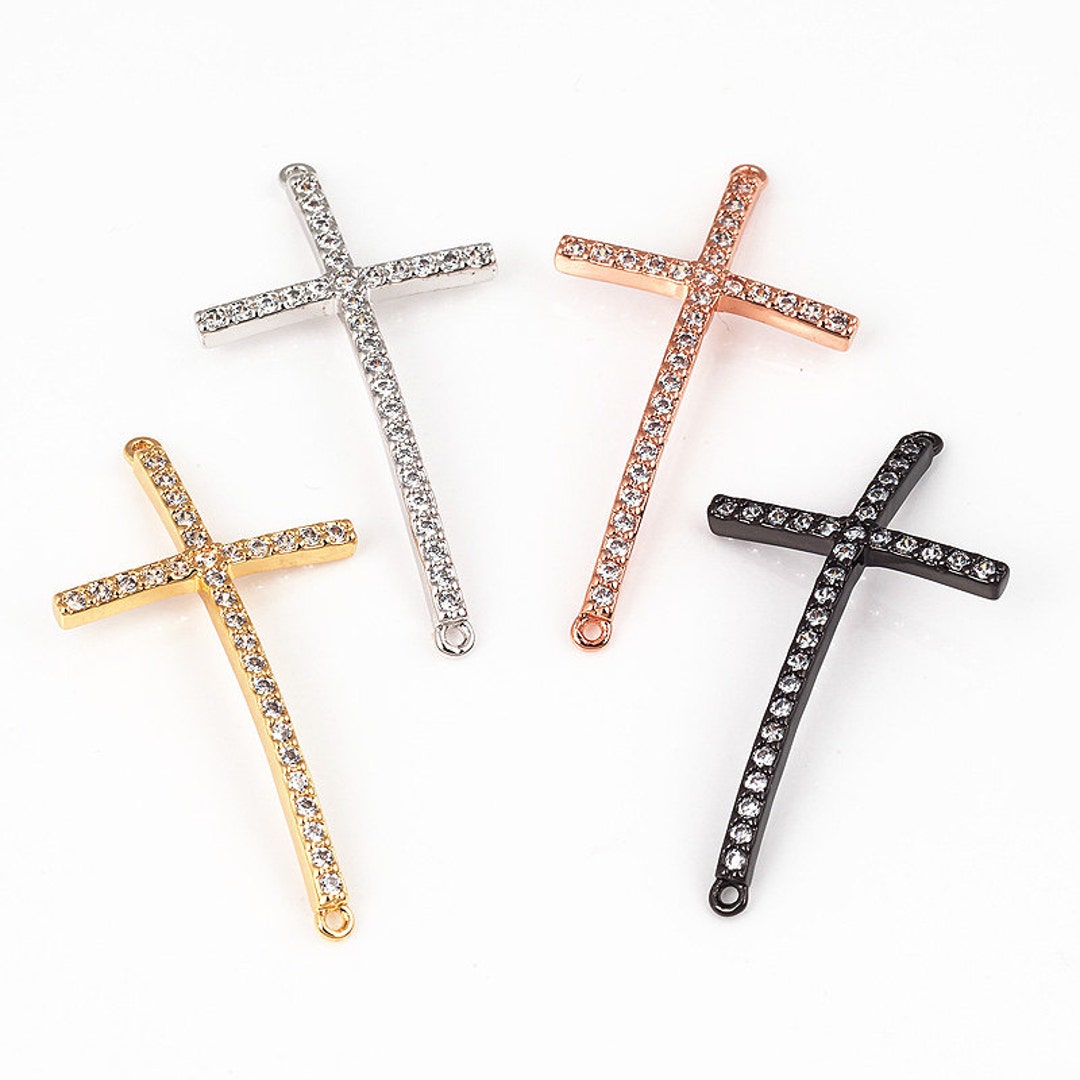 Slim Cross Micro Pave Connector/link Findings Clear Cubic - Etsy