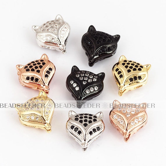 Fox beads fox face fox head beadanimal beads Micro Pave | Etsy