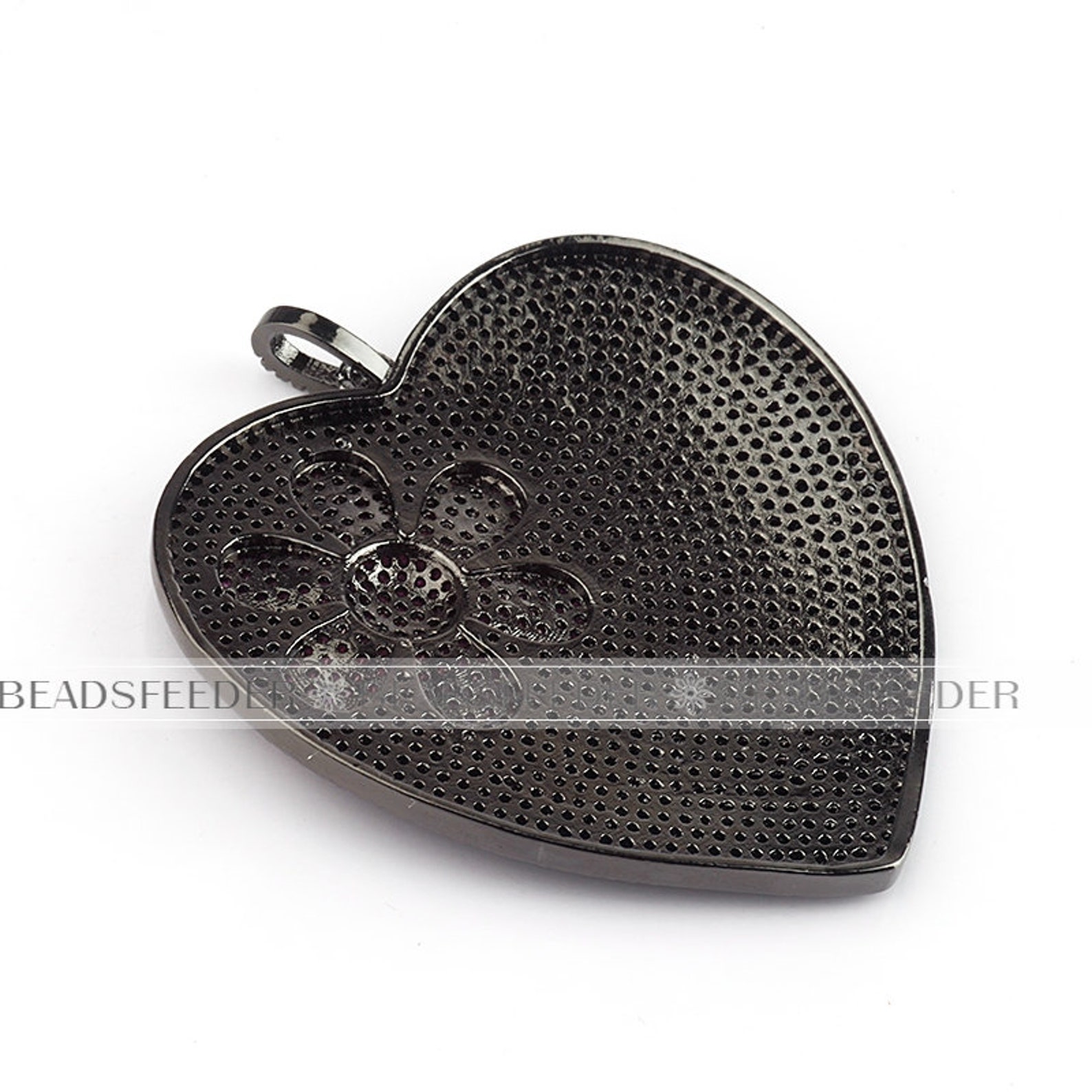 Flower on heart pendantvalentine's day gift for herblack | Etsy