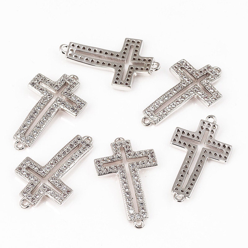 Cross Micro Pave Connector/link Findings Clear Cubic Zirconia - Etsy