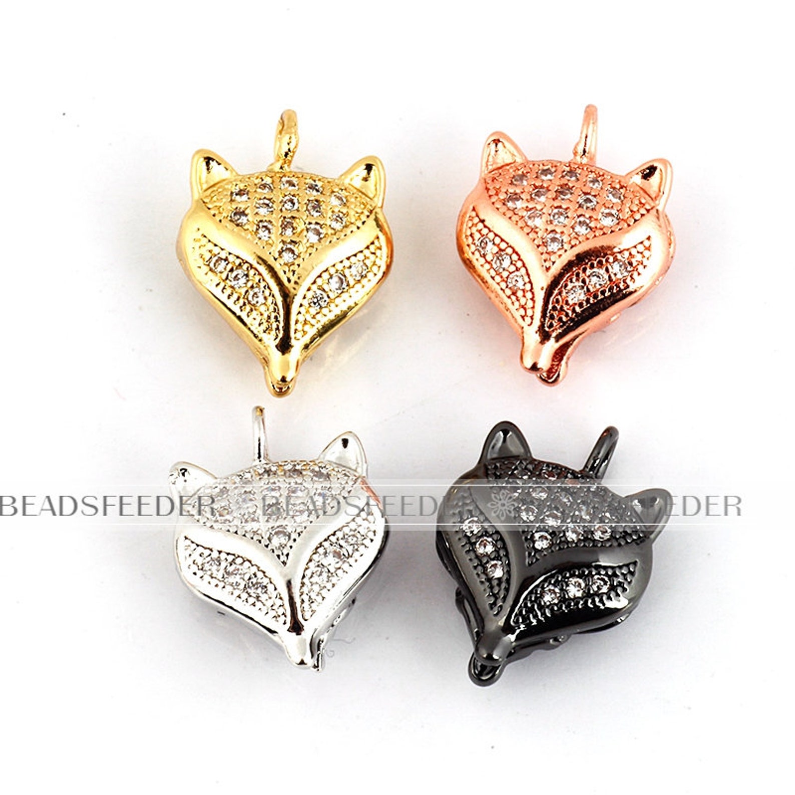 Fox Face Head Charm Pendant Micro Pave Charm / Clear Cubic - Etsy