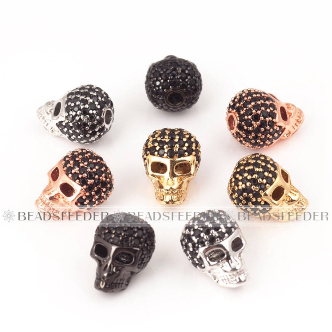Black Head Skull Bead , Micro Pave Bead / CZ Bead / Black Nami Cubic ...