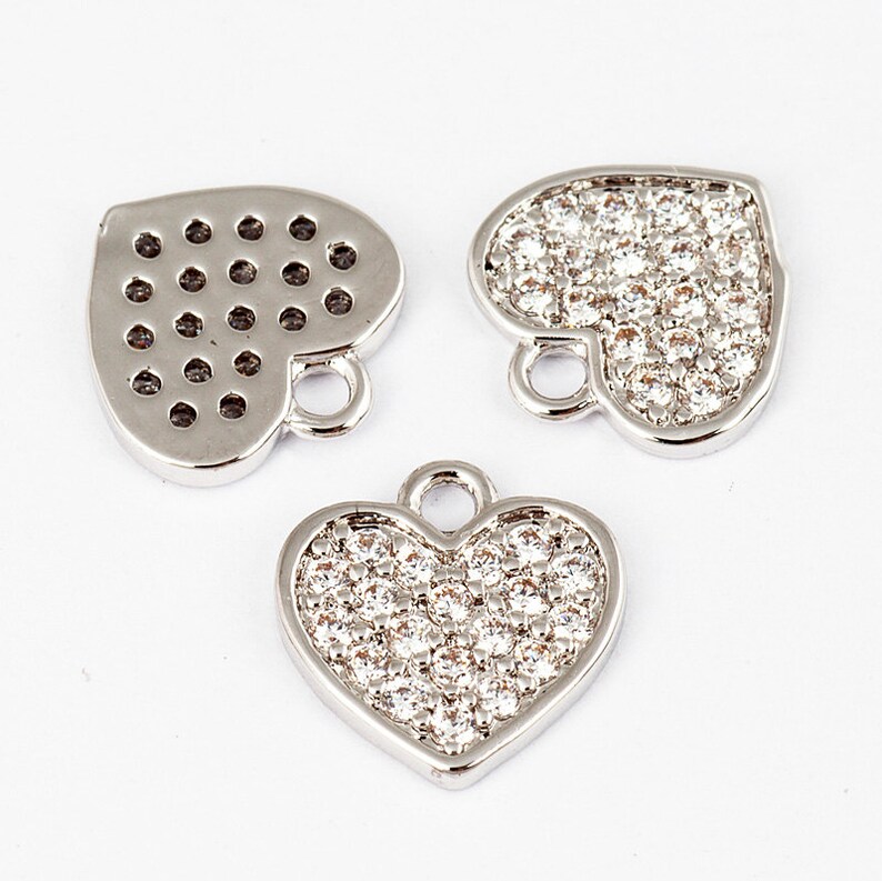 2pcs Tiny Heart Micro Pave Charm / Clear Cubic Zirconia Charms | Etsy
