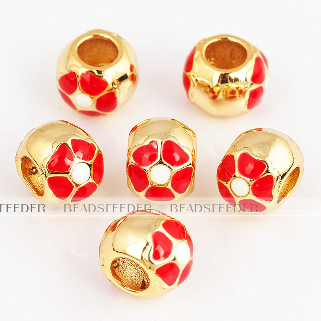 Red Flower Bead Enamledspacer Beads Charms/ Micro Pave - Etsy