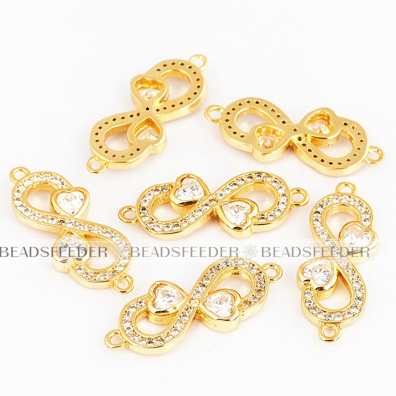 Twin heart Infinity connector link Clear CZ cubic zirconia | Etsy