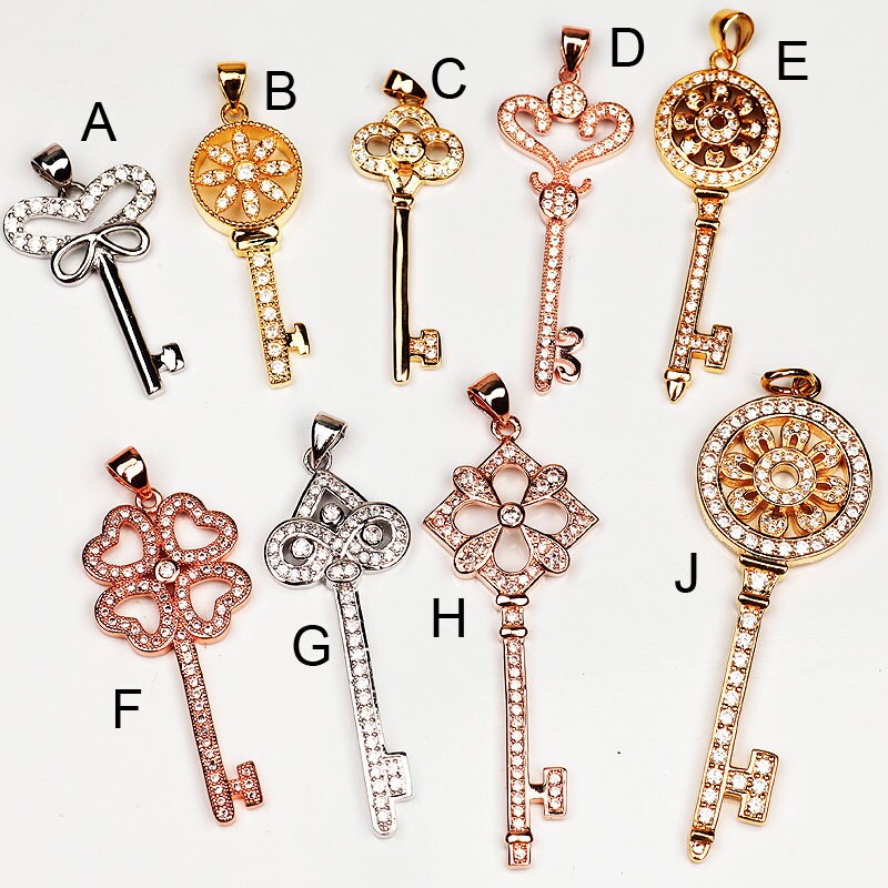 Patten E Key Pandent Micro Pave Charm / Clear Cubic Zirconia - Etsy