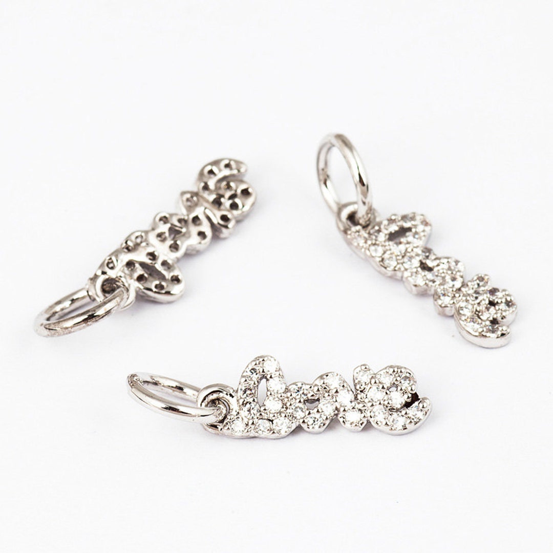 Love Charm Micro Pave Charm / Clear Cubic Zirconia Charms in - Etsy