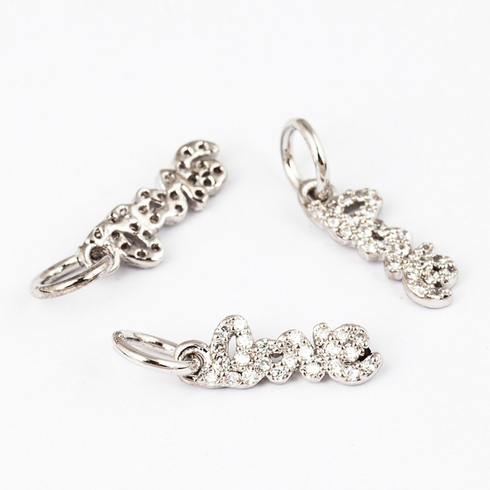 Love Charm Micro Pave Charm / Clear Cubic Zirconia Charms in | Etsy