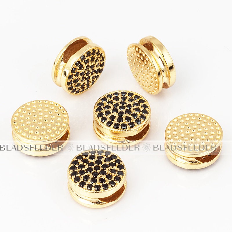 Flat Round Disc Coin Bead With Groove Black CZ Pave Bead - Etsy