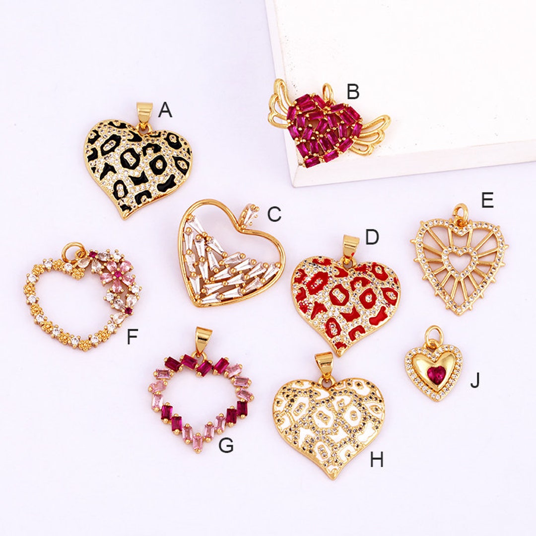 Heart CZ Pendant Charm, Clear/light Yellow CZ Paved Pendant , Real Gold ...
