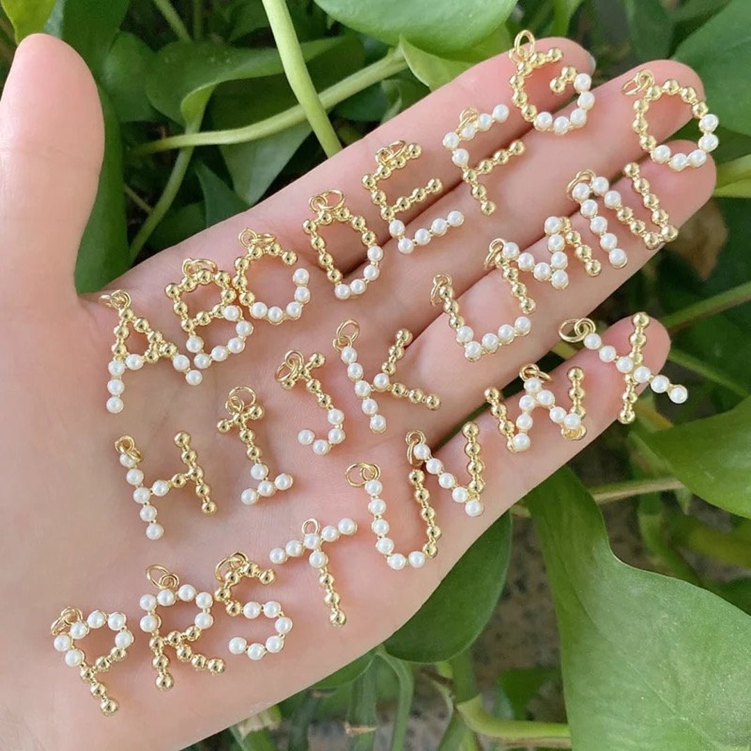 Initial Immitation Pearl Letter Name Charm Pendant Gold - Etsy