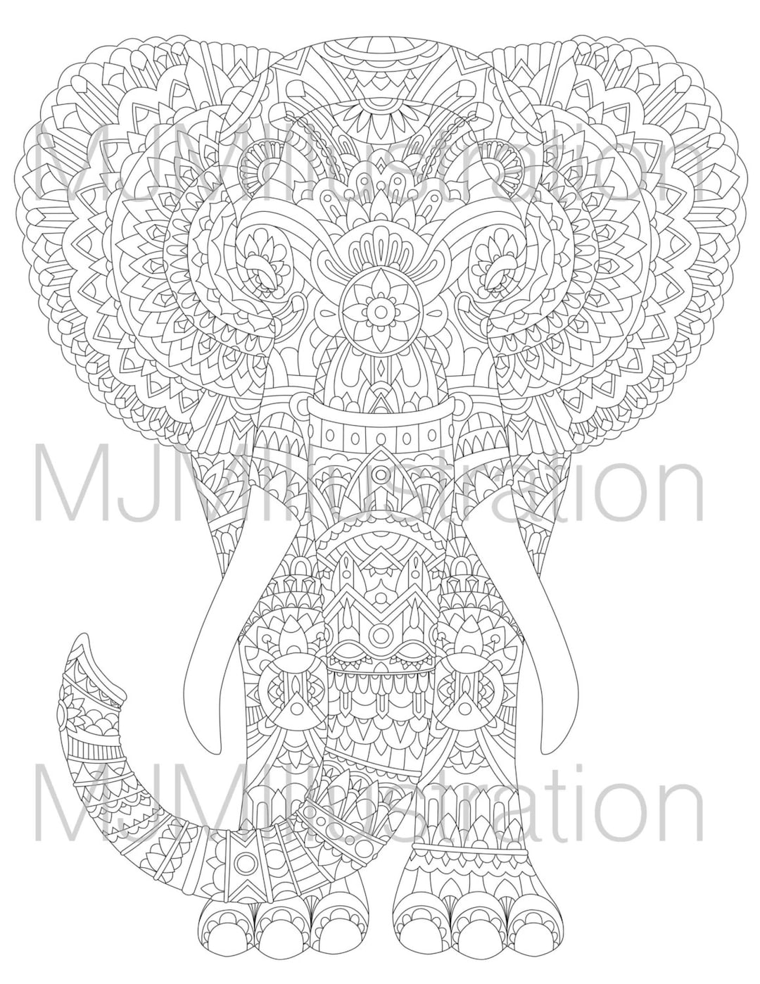 Decorative Elephant Instant Download Printable Adult Colouring Page - Etsy