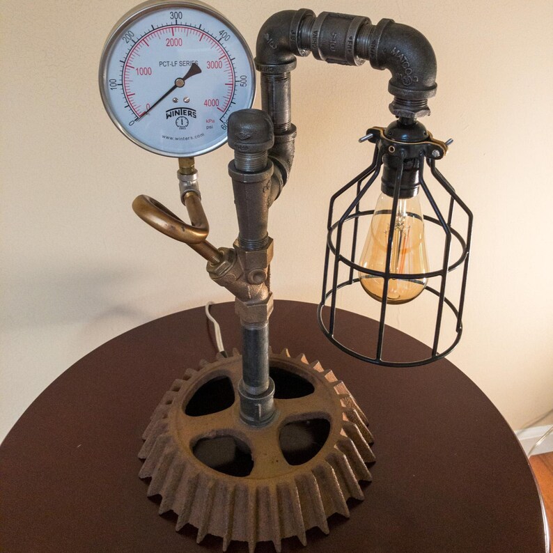 10 Inch Vintage Cast Iron Bevel Gear Lamp, Table Lamp, Pipe Lamp ...