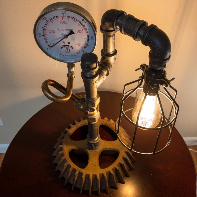 10 Inch Vintage Cast Iron Bevel Gear Lamp, Table Lamp, Pipe Lamp ...