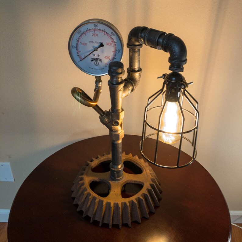 10 Inch Vintage Cast Iron Bevel Gear Lamp, Table Lamp, Pipe Lamp ...