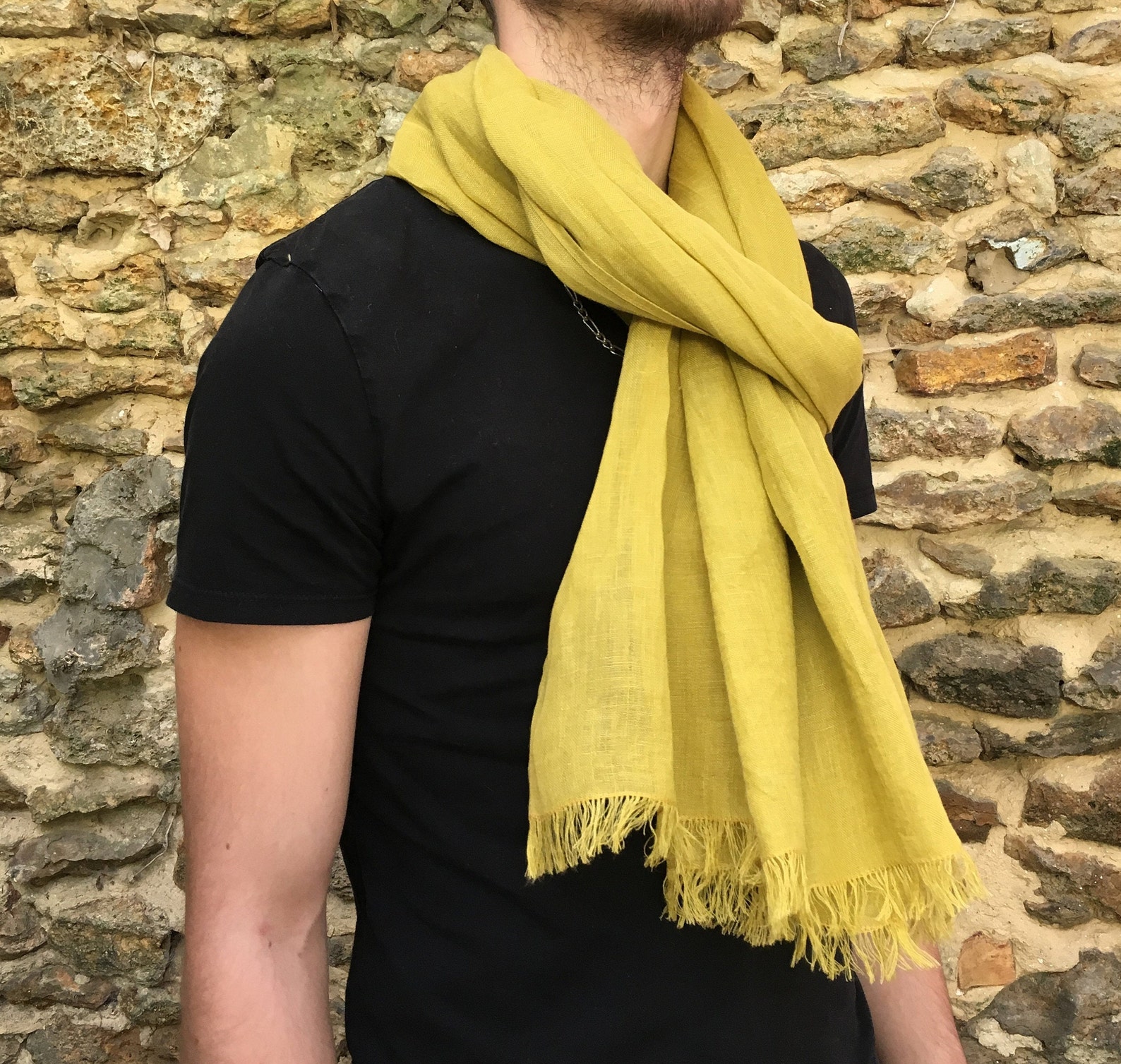 Écharpe homme en lin Jaune Moutarde plusieurs dimensions au - Etsy France