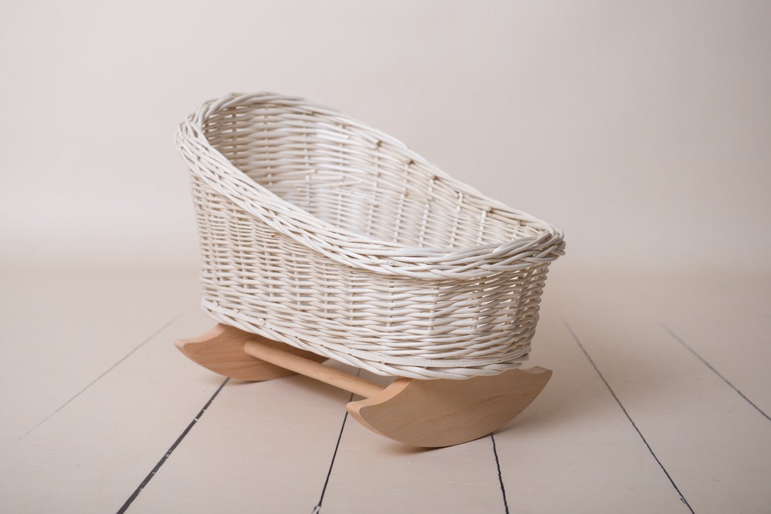 Wicker Baby Doll Cradle: Handmade Nursery Toy, Photo Prop - Etsy