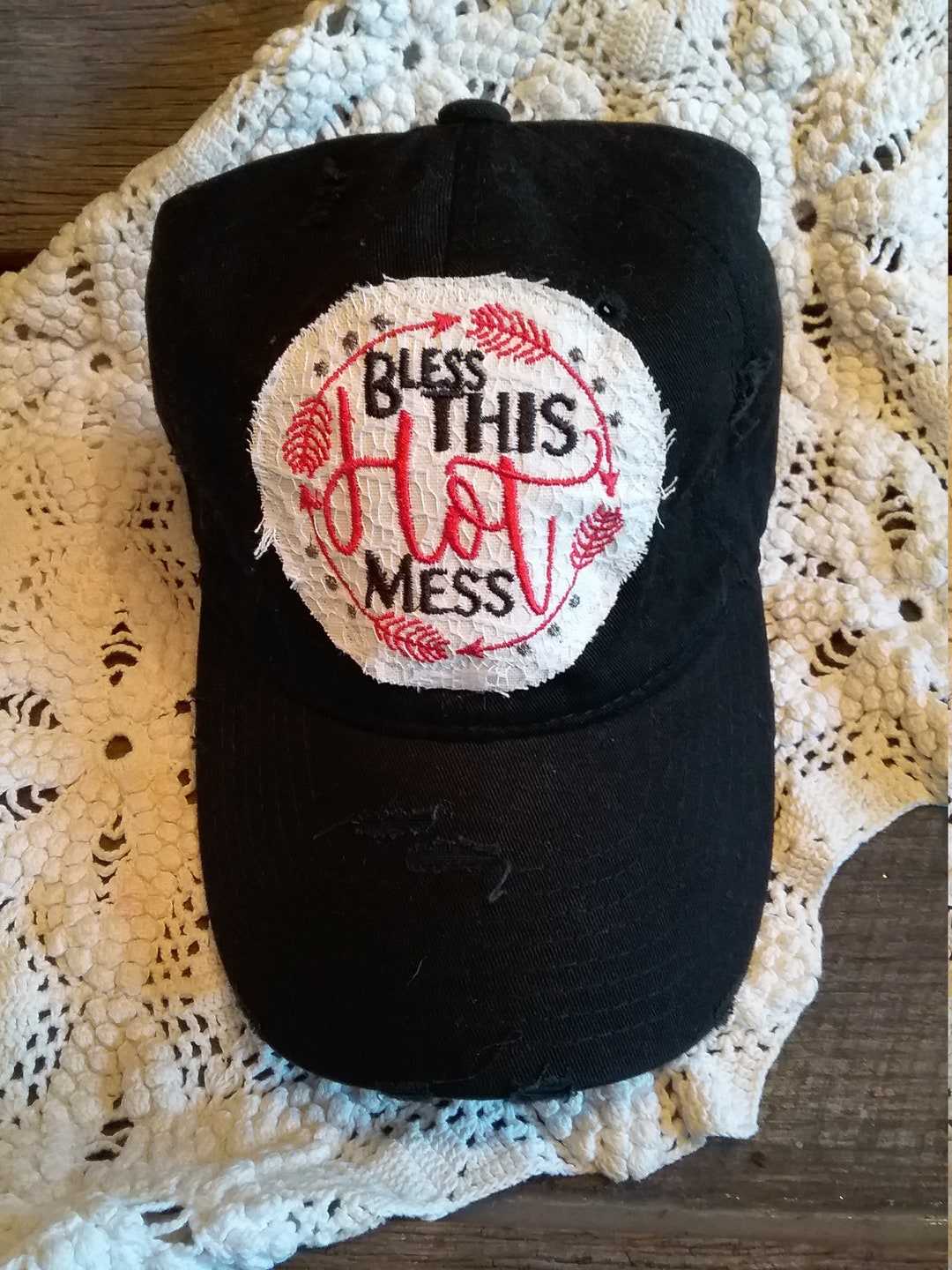 Bless This Hot Mess Distressed Ball Cap, Embroidered Ball Cap, Fun Ball ...