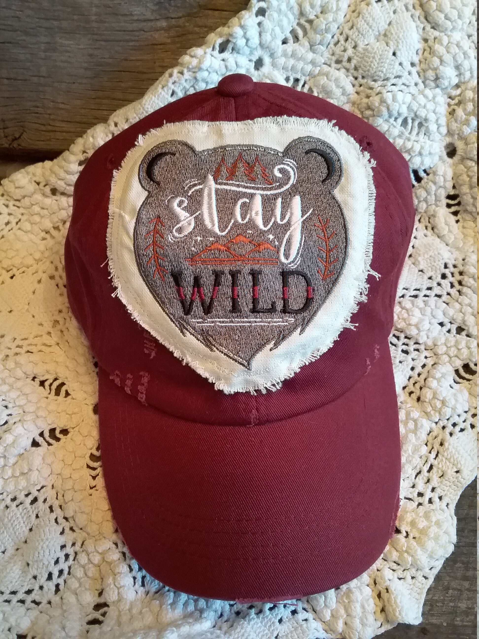 Camping Hair Don't Care Distressed Ball Cap, Embroidered Camp Hair Don ...