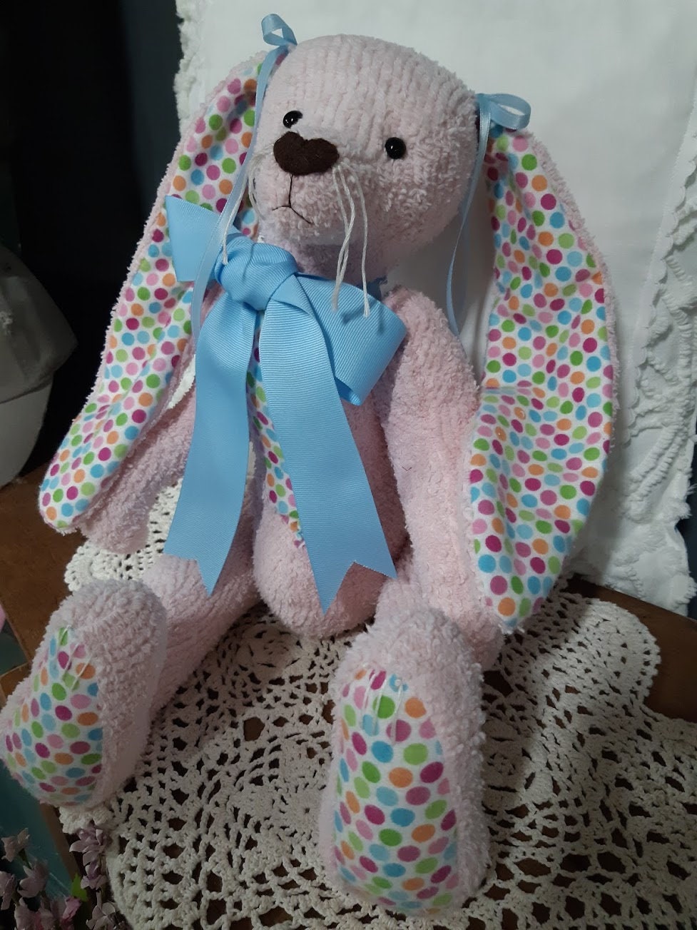 Stuffed Bunny, Jointed Chenille Bunny, Vintage Chenille Bunny, Easter ...