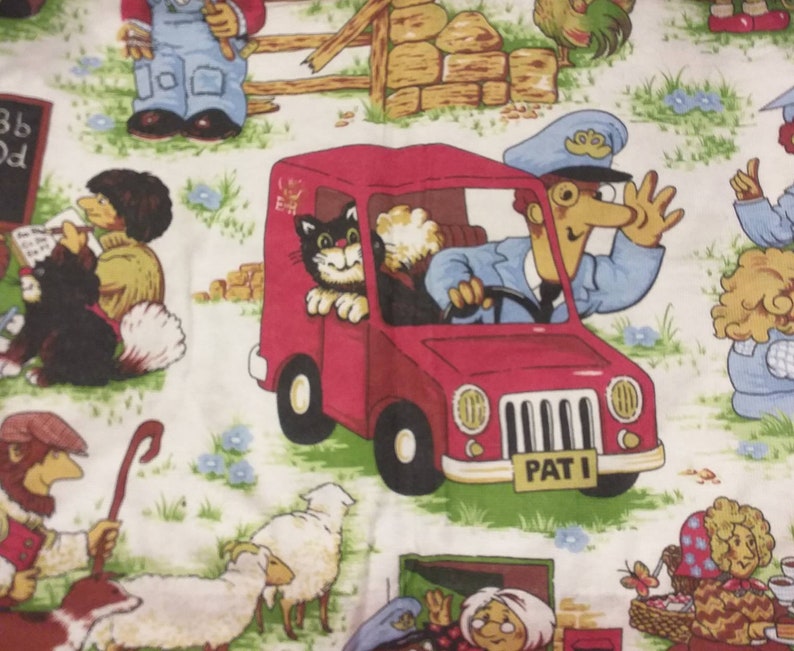 Postman Pat Fabric 1980s on a White or Yellow Background. Vintage ...