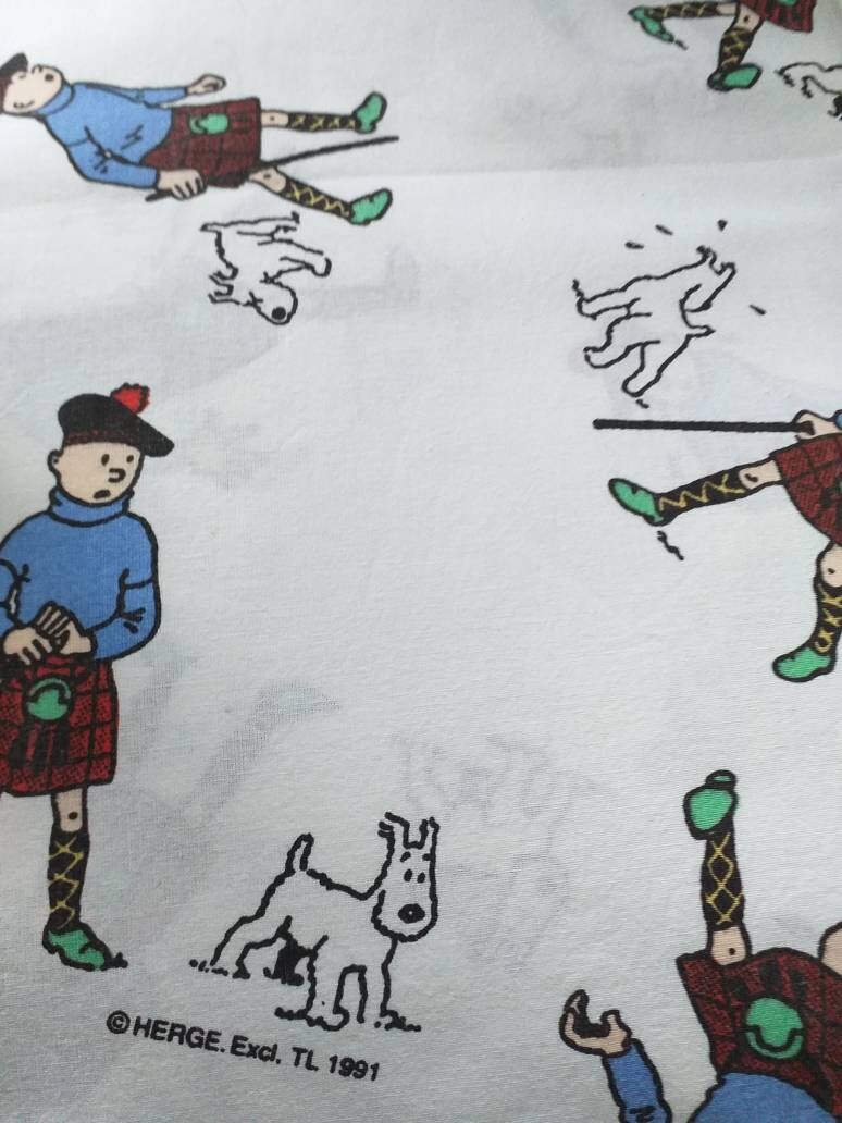 Tintin Fabric Vintage Hergè 1998 Cotton Fabric Gorgeous Tintin and ...
