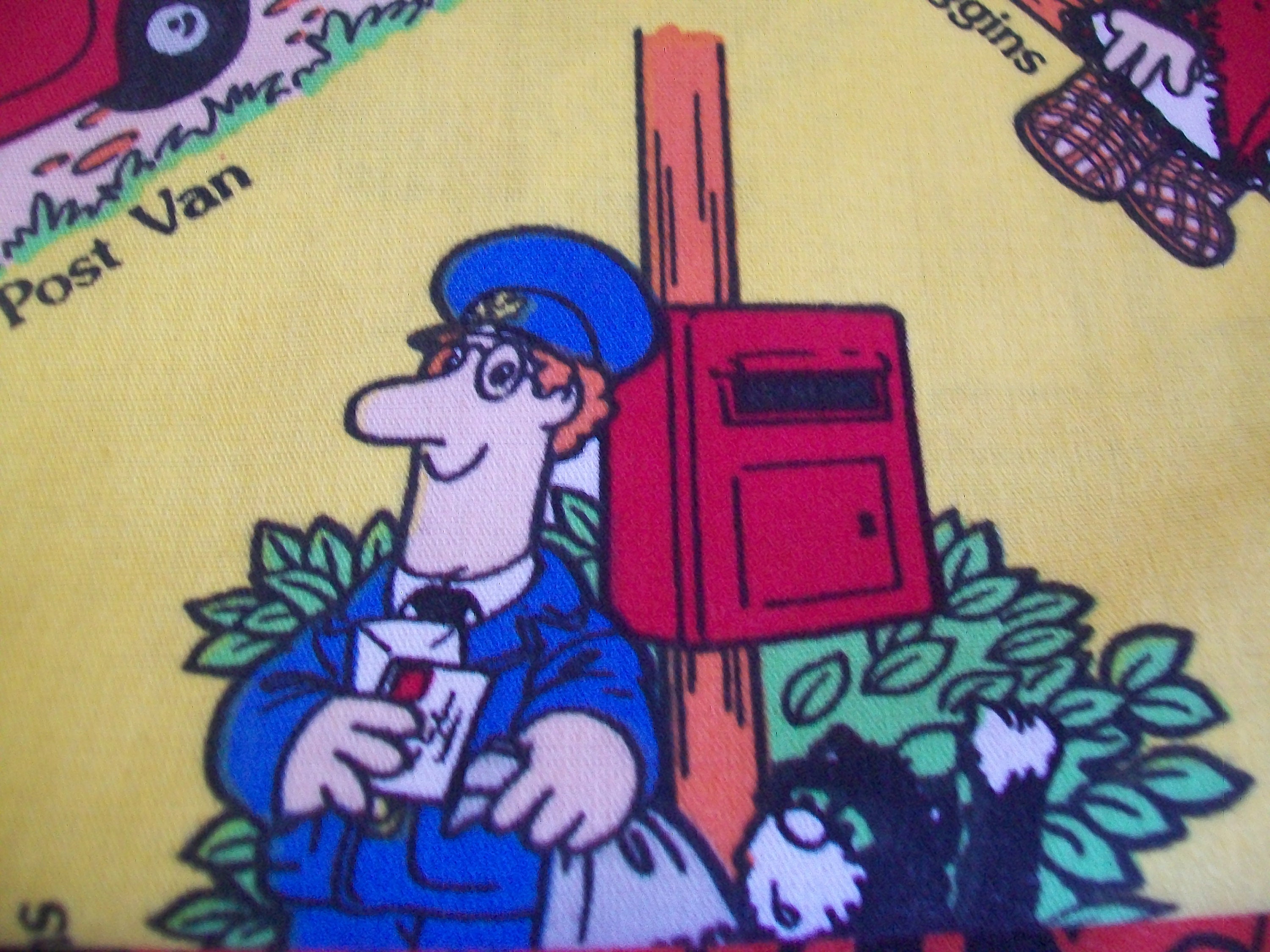 Postman Pat Fabric 1980s on a White or Yellow Background. Vintage ...
