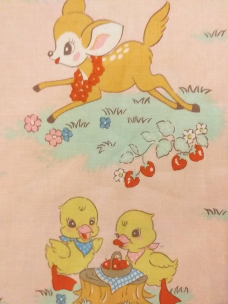 Bambi Fabric Vintage 1950s Bambi, Rabbit & Chicks Fabric Unused and in ...