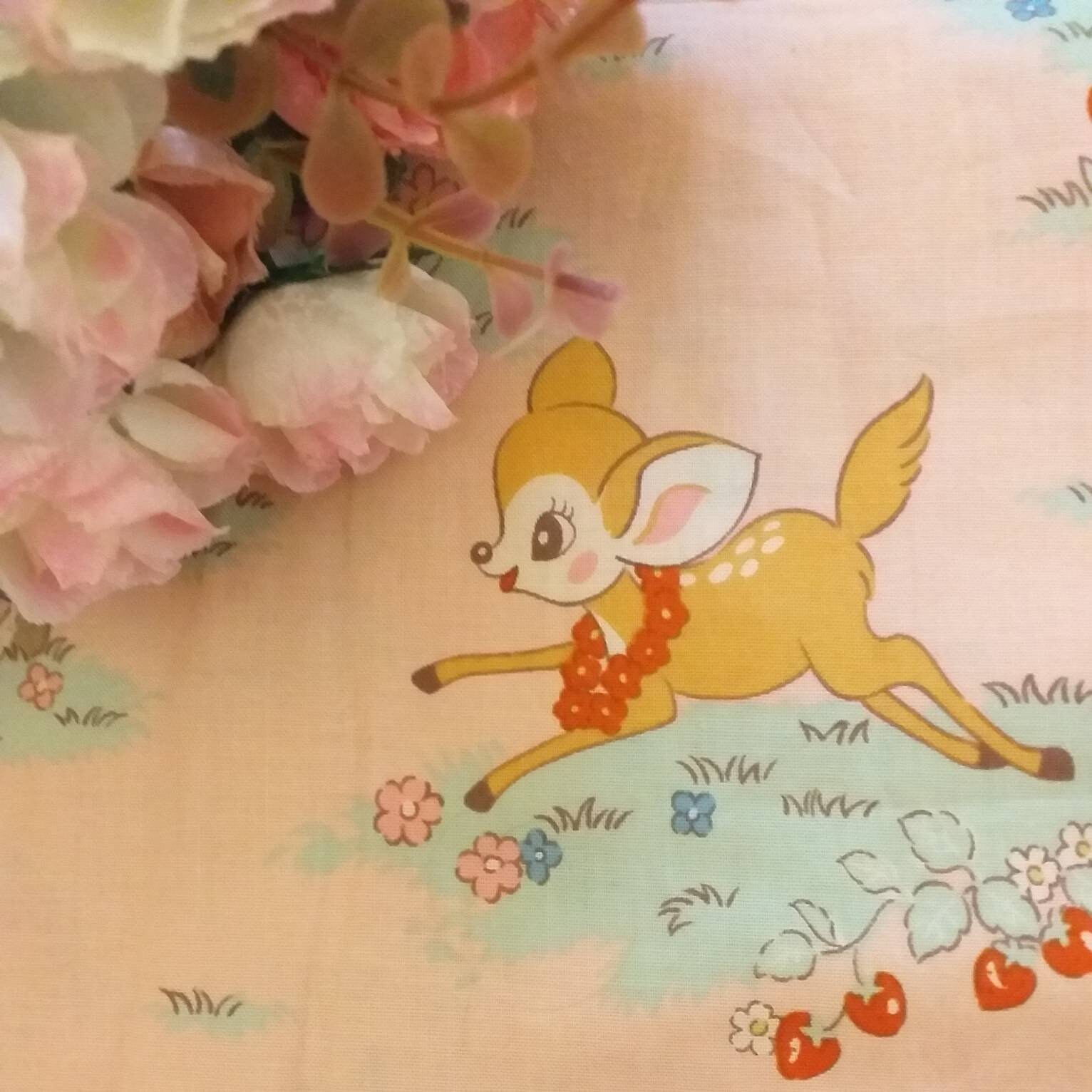 Bambi Fabric Vintage 1950s Bambi, Rabbit & Chicks Fabric Unused and in ...