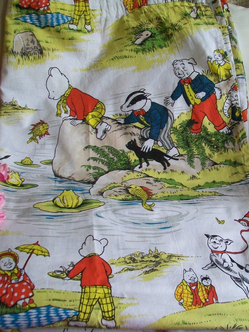 Rupert the Bear Fabric Vintage Rare 1980's Rupert the Bear & Dinkie the ...