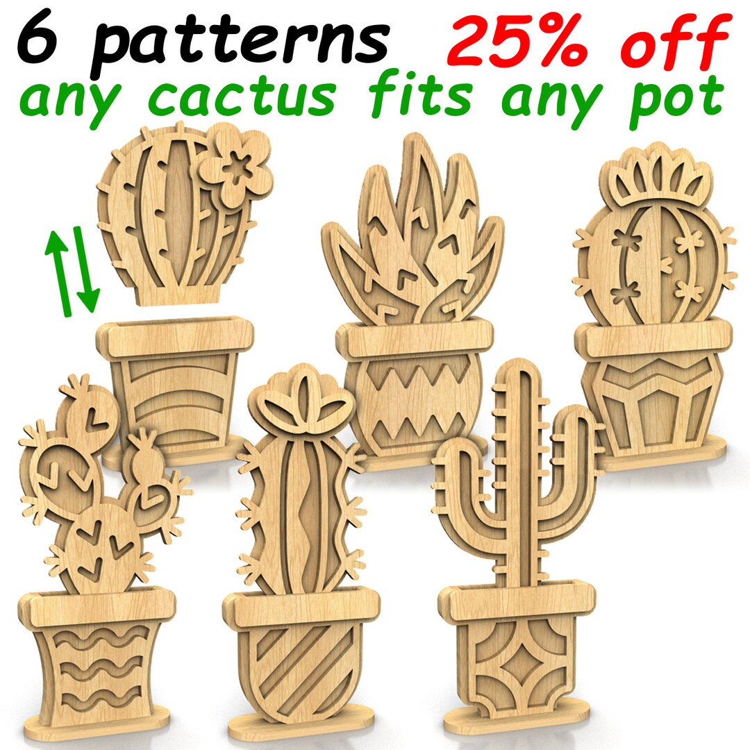 C257-cactus Set - Scroll Saw Pattern (pdf, Dxf, Svg, Eps) - Etsy