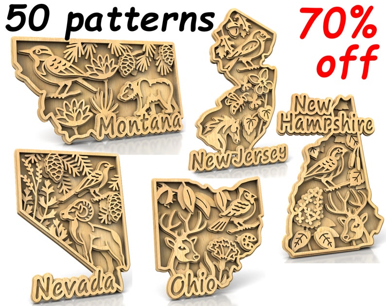 C240-US State Set - Scroll Saw Pattern (pdf, Dxf, Svg, Eps) - Etsy