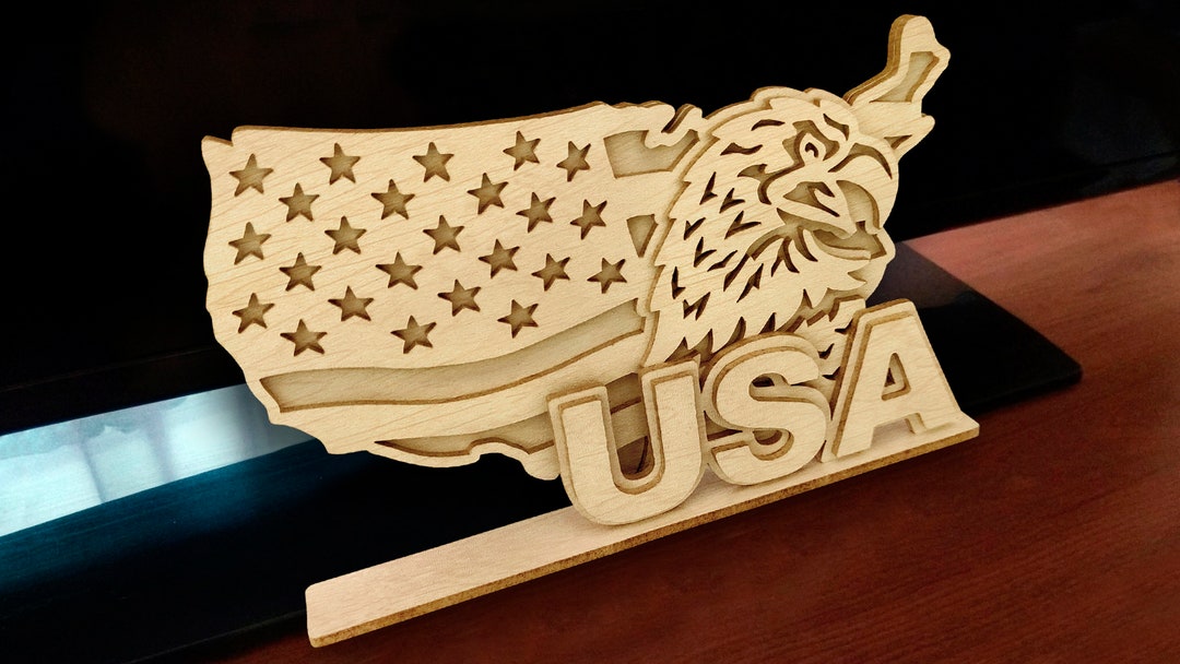 C177-eagle-flag - Scroll Saw Pattern (pdf, Dxf, Svg, Eps) - Etsy
