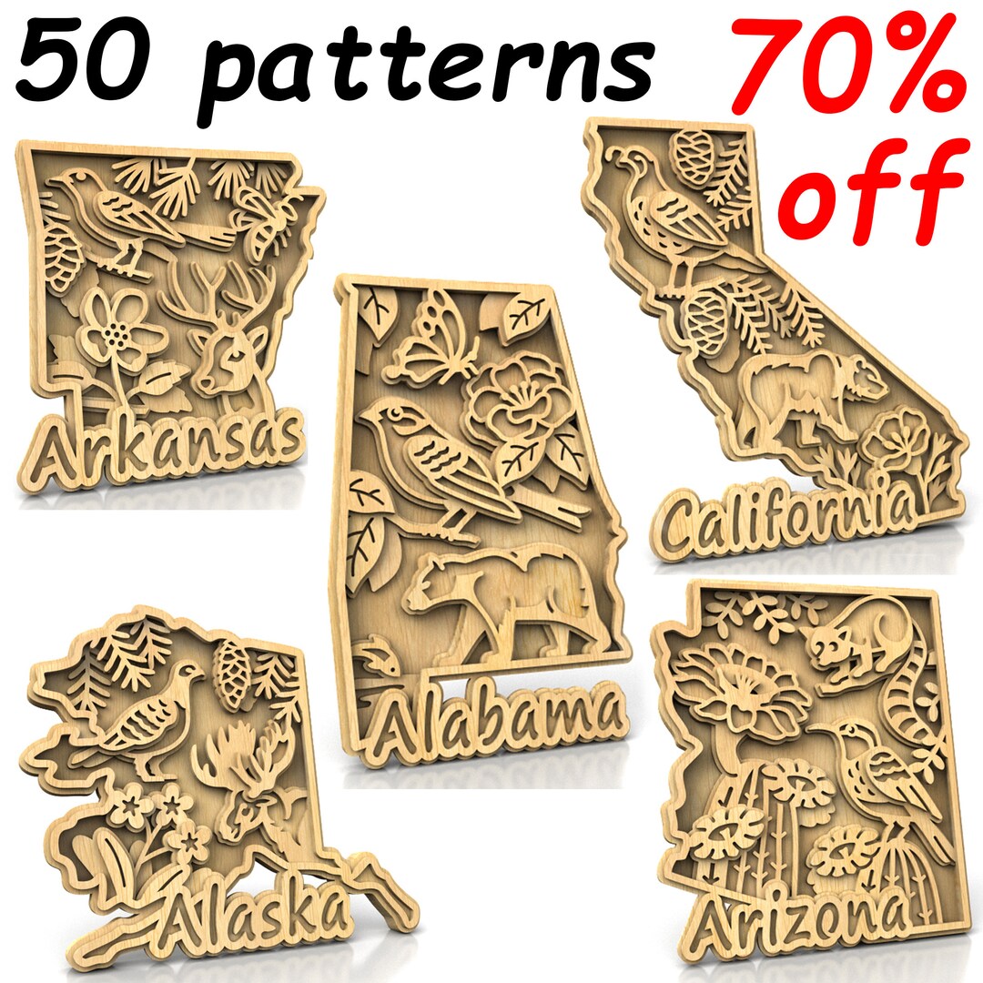 C240-US State Set - Scroll Saw Pattern (pdf, Dxf, Svg, Eps) - Etsy