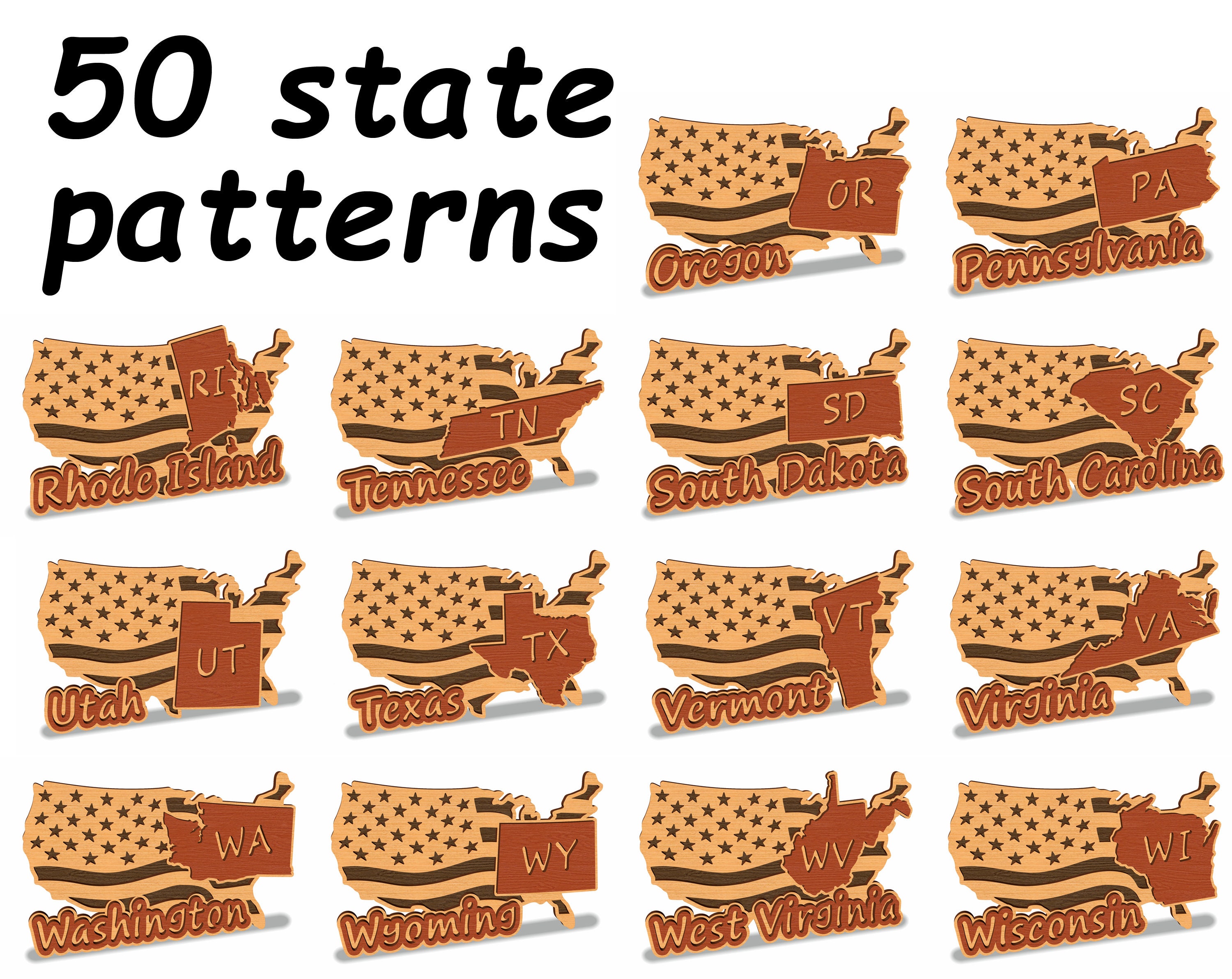 US States Set Scroll Saw Pattern pdf Dxf Svg Eps - Etsy