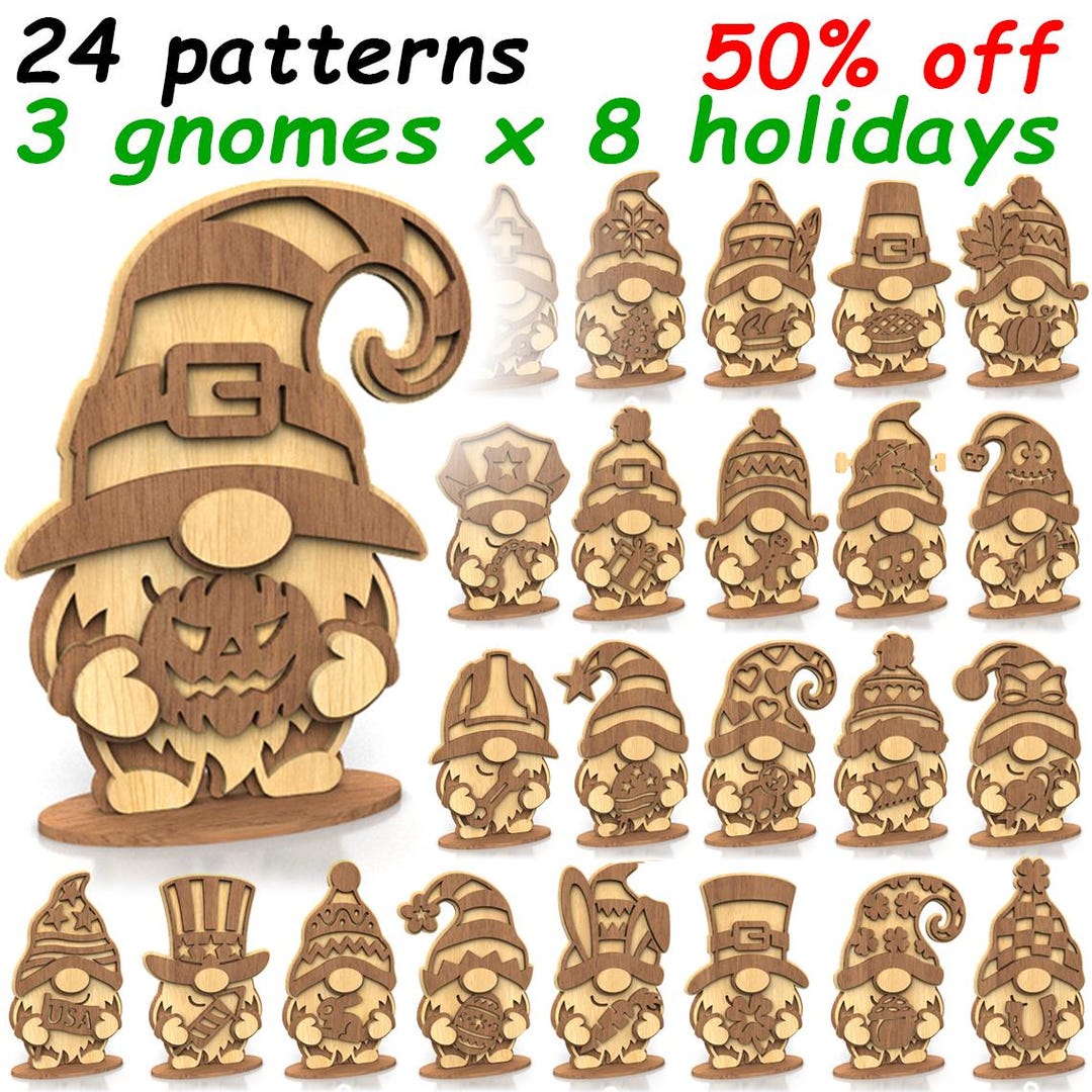 C282-holidays Gnome Set - Scroll Saw Pattern (pdf, Dxf, Svg, Eps) - Etsy