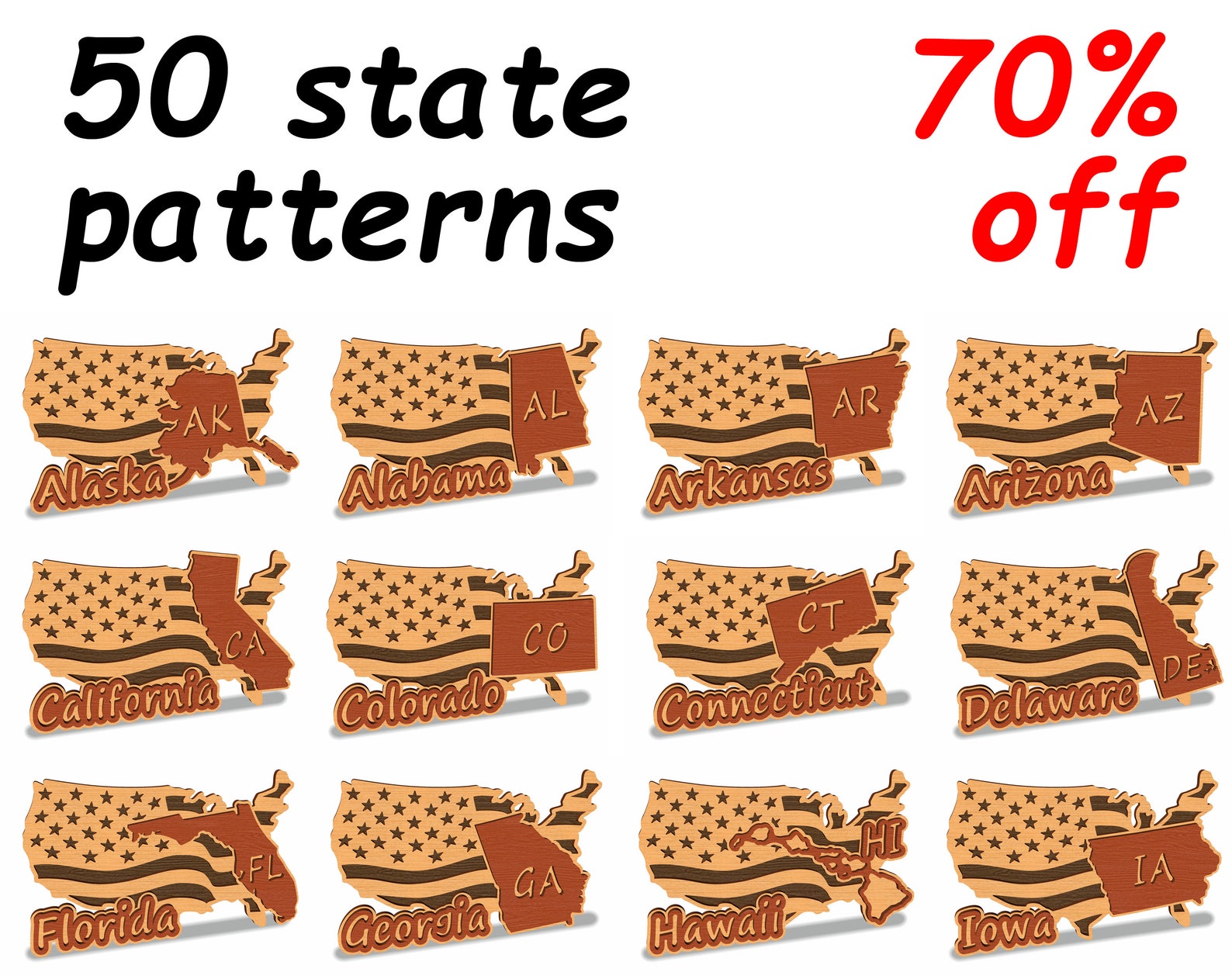US States Set Scroll Saw Pattern pdf Dxf Svg Eps - Etsy
