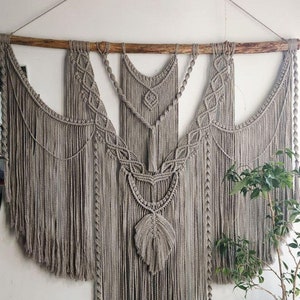 Gray Large Macrame Backdrop Extra large Macrame Wall Hanging | Etsy