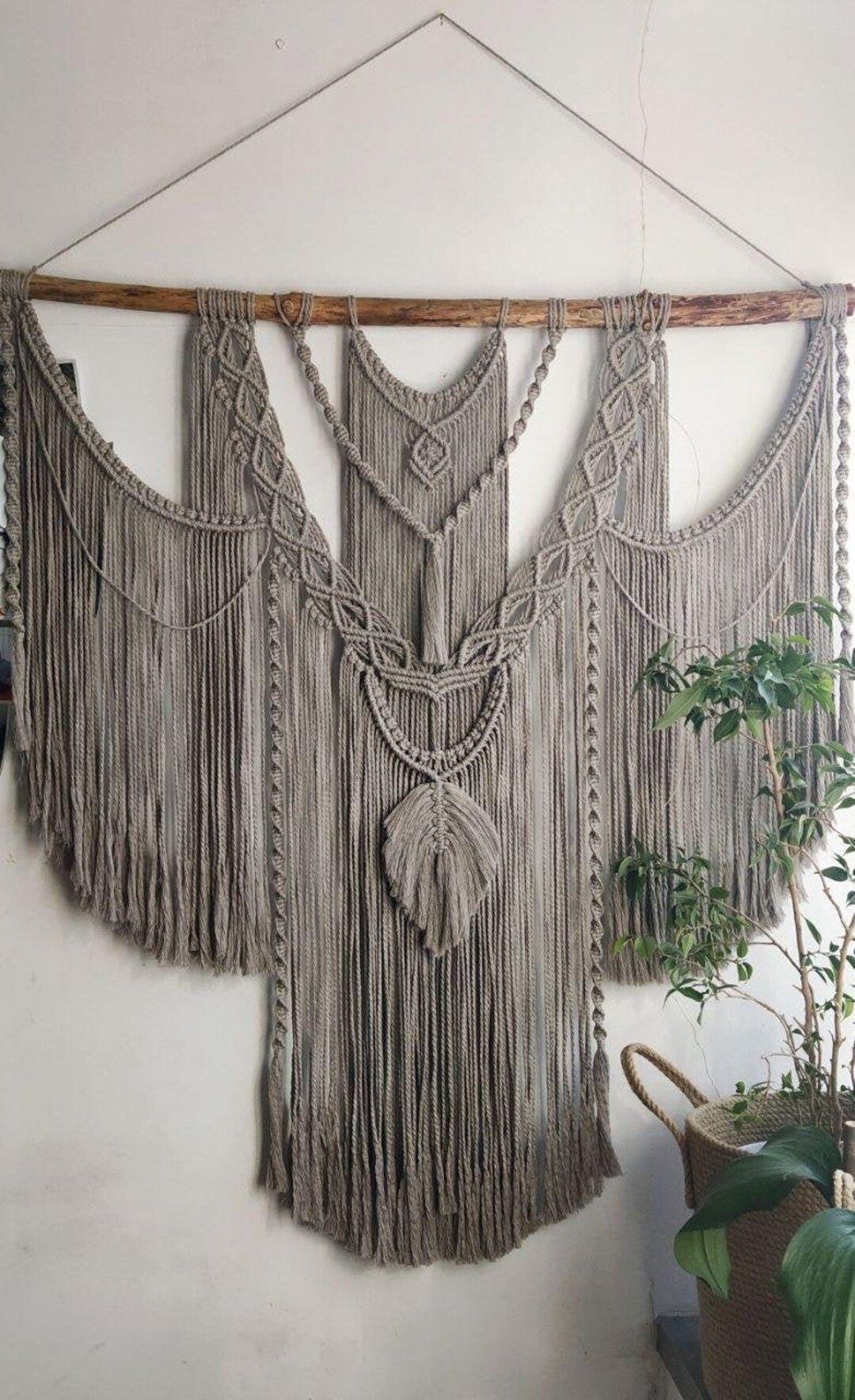 Gray Large Macrame Backdrop, Extra Large Macrame Wall Hanging With ...