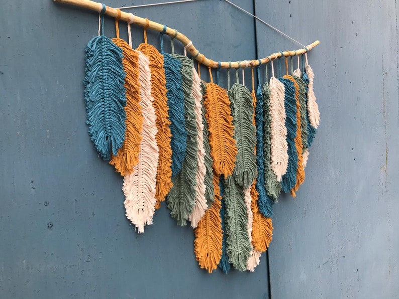 Colored Macrame feathers macrame wall hanging macrame wall | Etsy