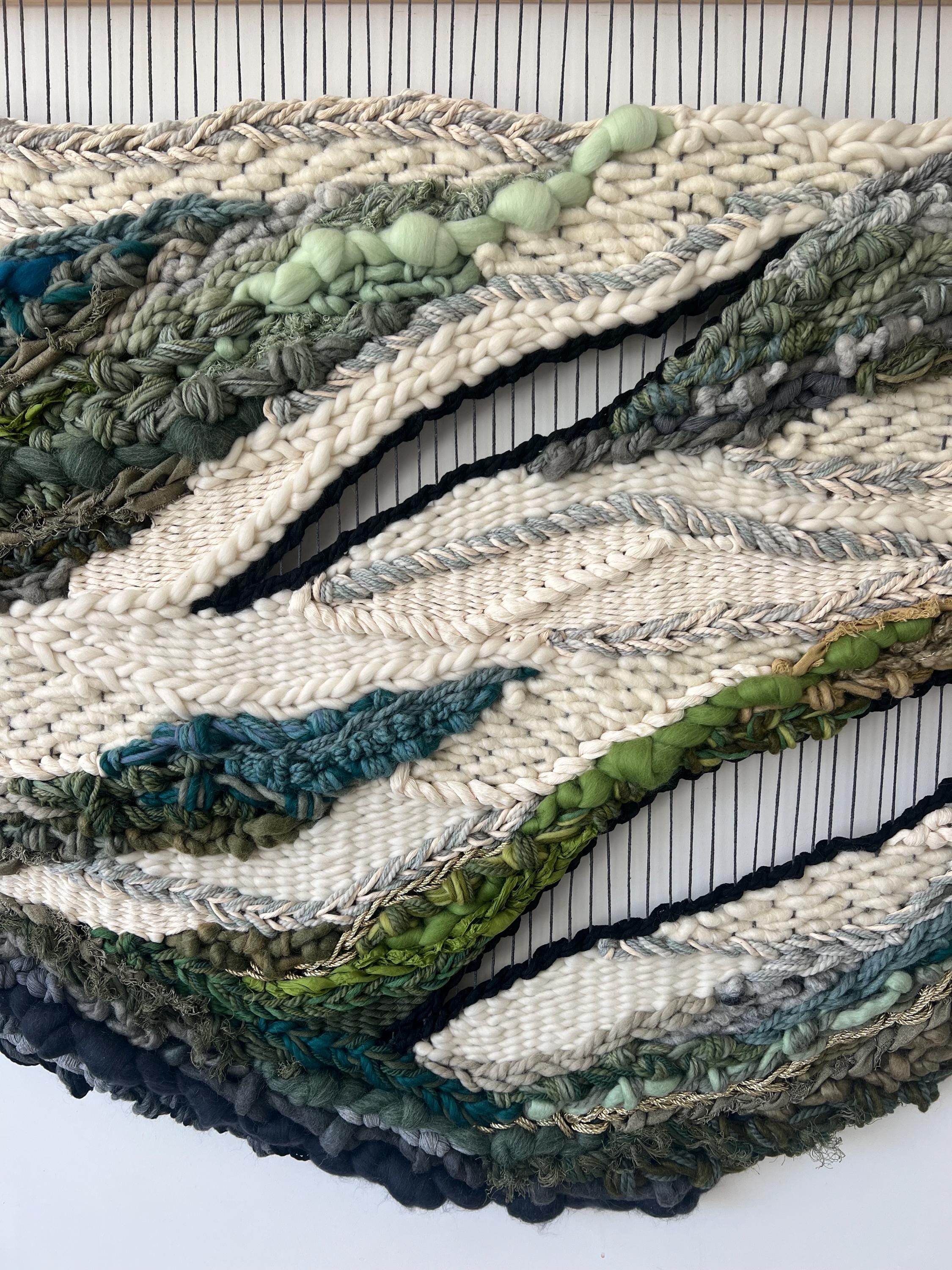 Large Woven Tapestry Wall Hanging: Boho Fiber Art, Ocean Green and ...