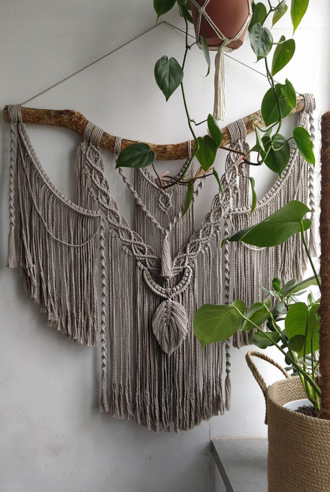 Gray Large Macrame Backdrop Extra large Macrame Wall Hanging | Etsy